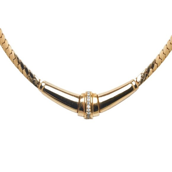 Dior | Jewelry | Christian Dior Dior Rhinestone Chain Necklace Gold ...